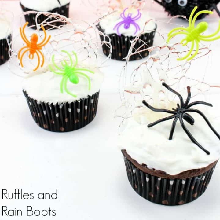 Spun Sugar Spider Web Cupcakes - A Fun Halloween Treat!