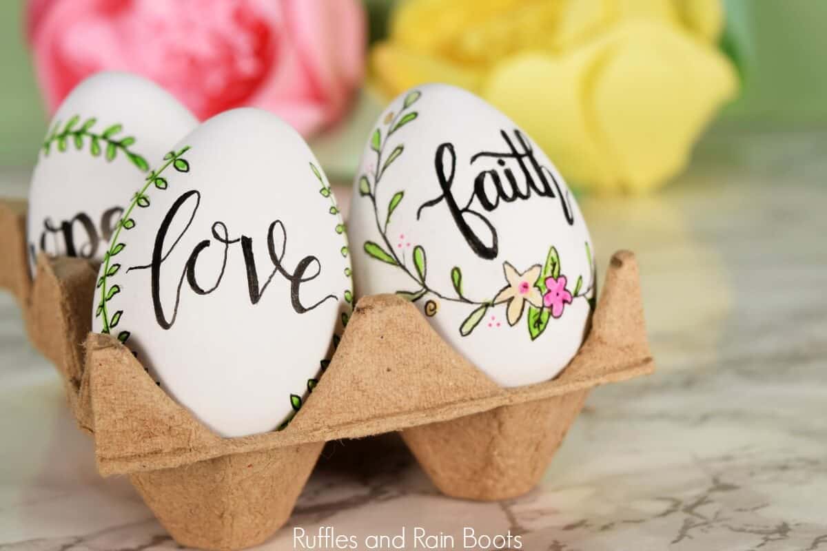 DIY Hand Lettered Easter Egg Farmhouse Craft - Ruffles and Rain Boots