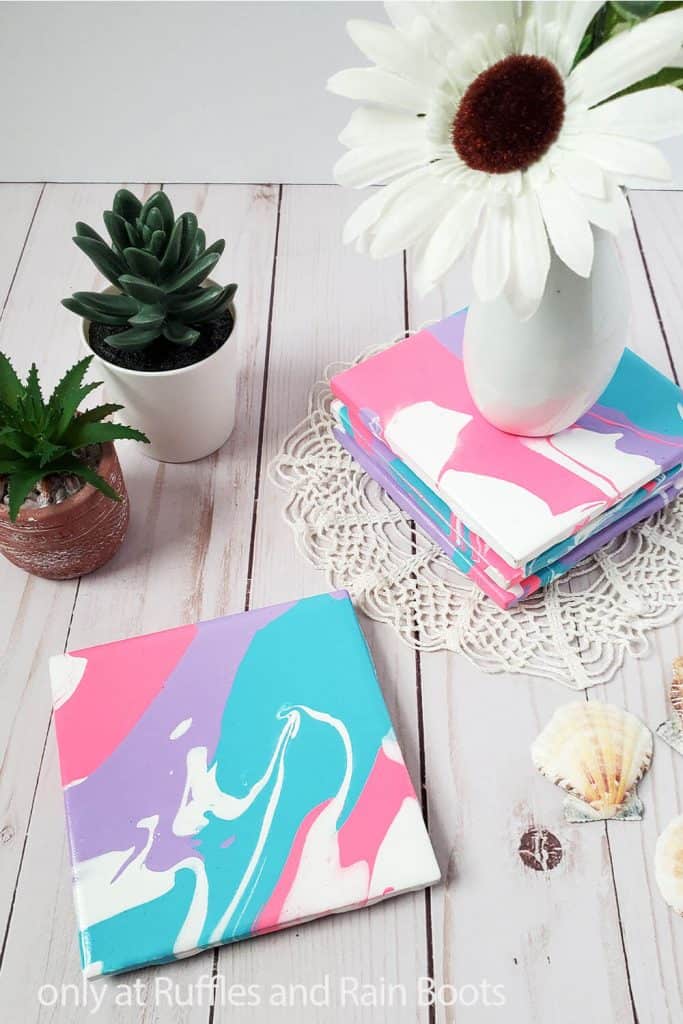 Make DIY Acrylic Paint Pour Coasters - Ruffles and Rain Boots