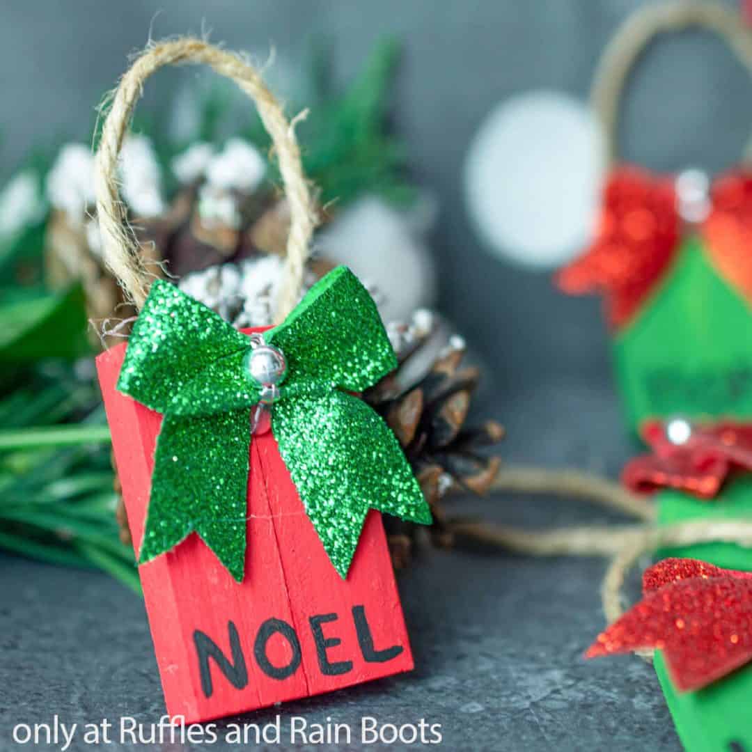 Make Fast Dollar Tree Christmas Ornaments from Jenga Blocks!