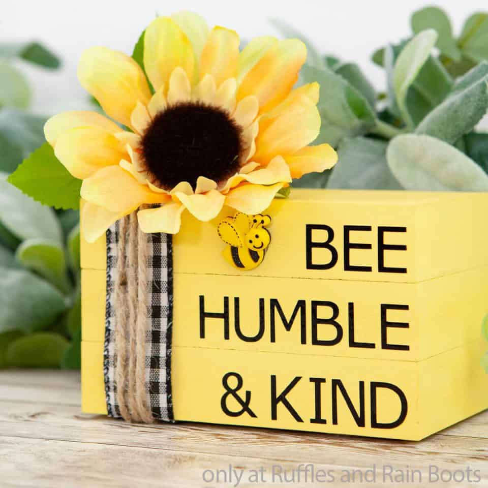 Dollar Tree Farmhouse Bee Book Stack - Ruffles and Rain Boots