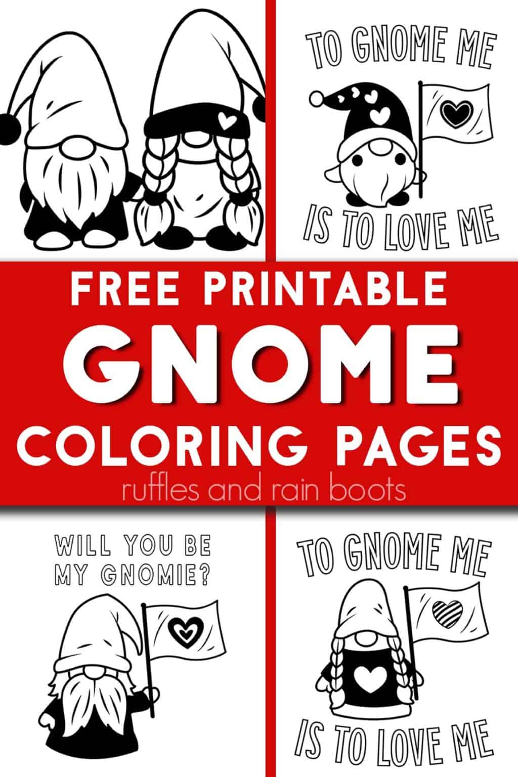Gnome Coloring Pages both Printable and Digital - Ruffles and Rain Boots