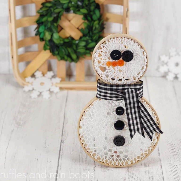 Embroidery Hoop Snowman with Doilies - A Fun 30 Minute Craft for Winter