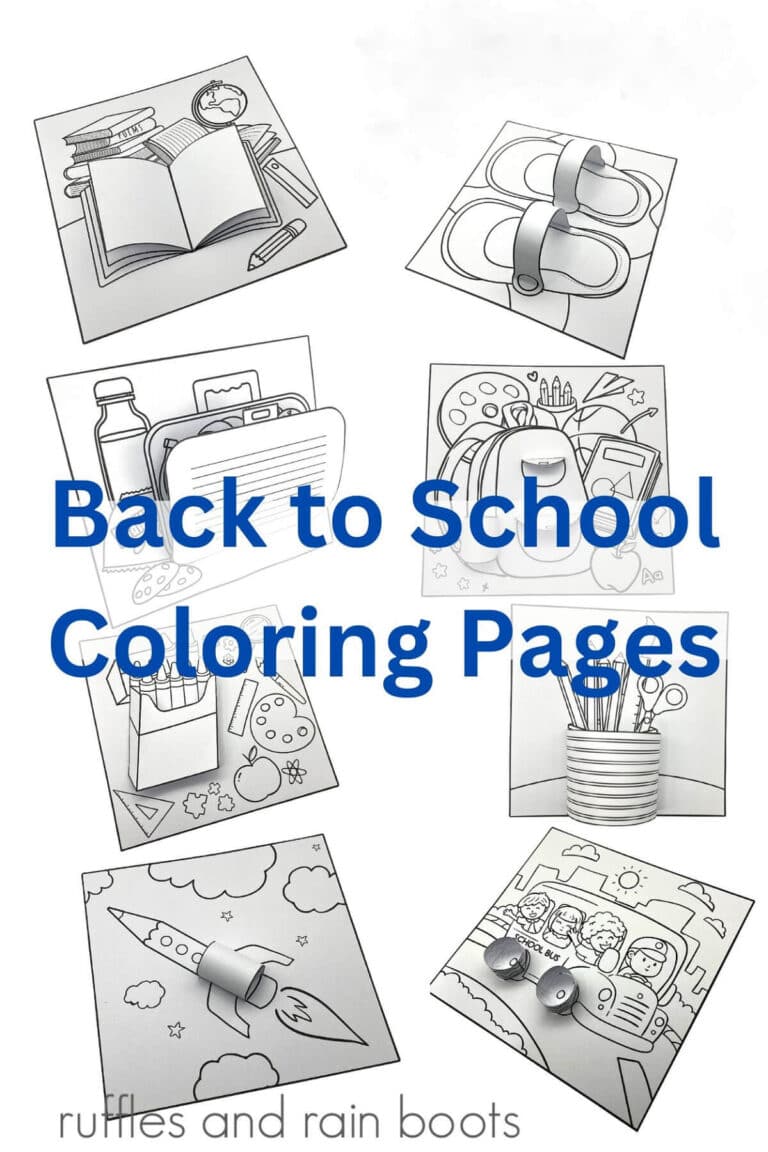 Free 3D Back to School Coloring Pages -Ruffles and Rain Boots
