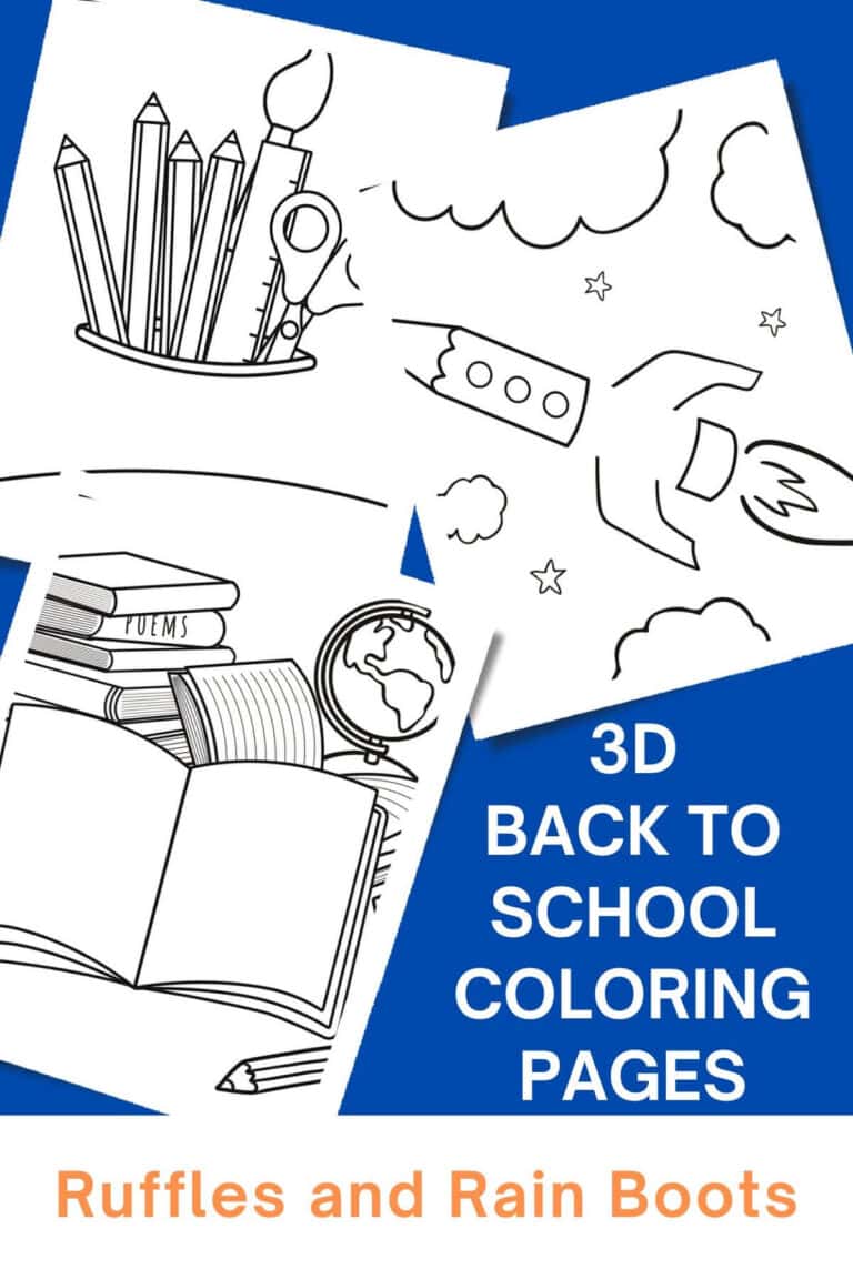 Free 3D Back to School Coloring Pages -Ruffles and Rain Boots
