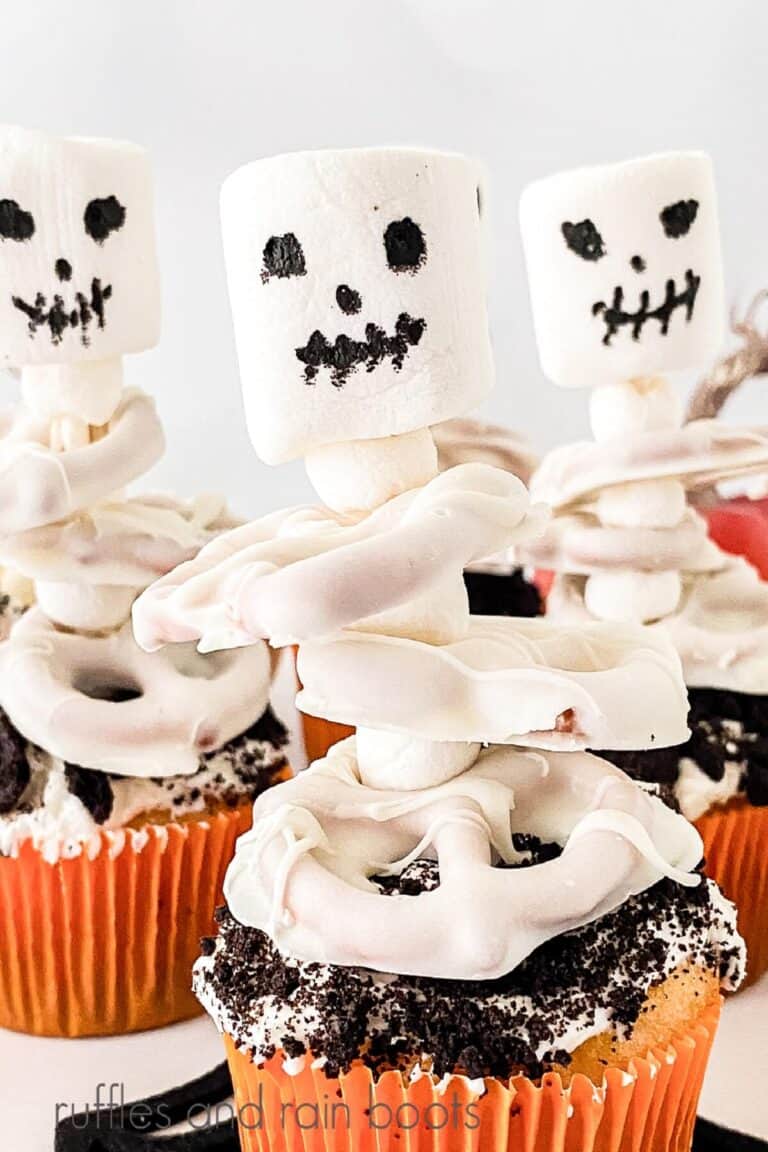 Adorable Pretzel Skeleton Cupcakes For Halloween -Ruffles and Rain Boots