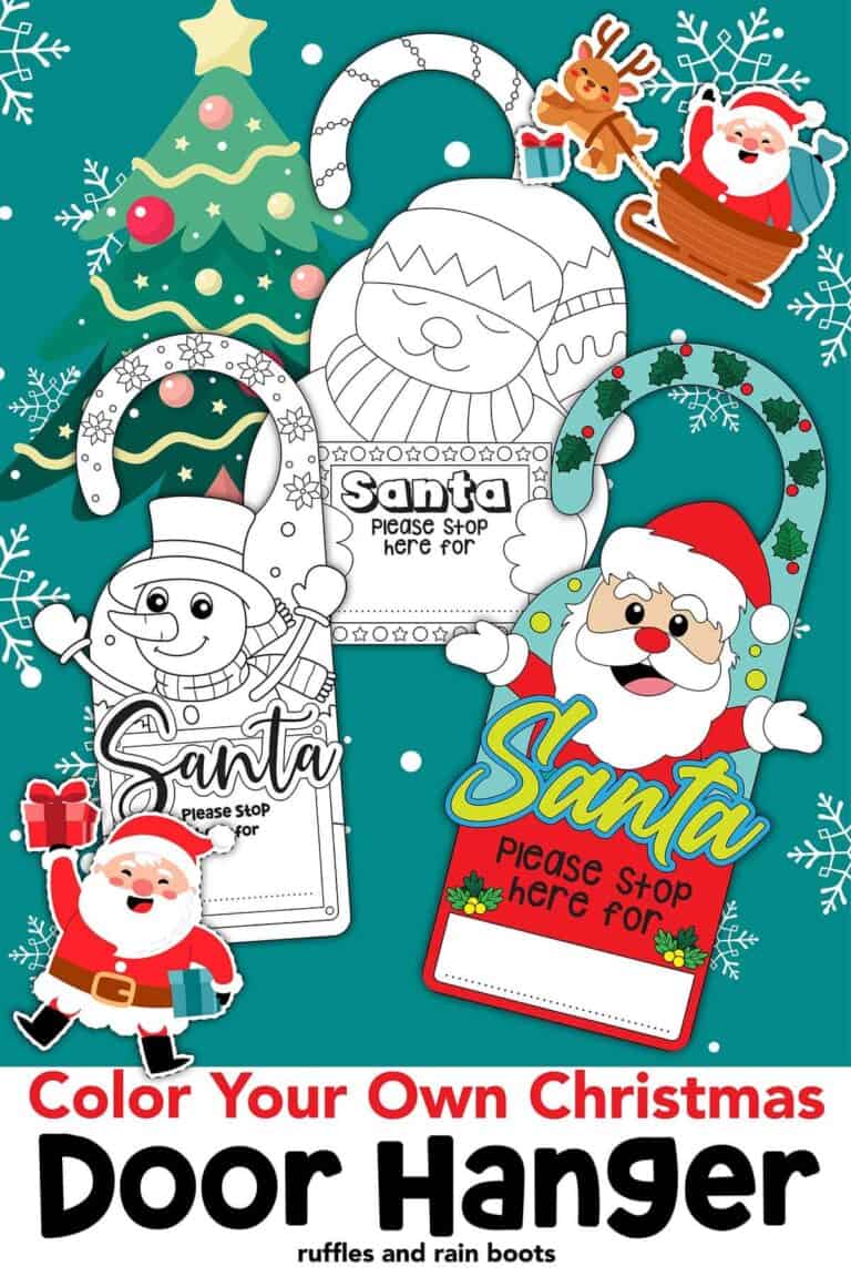 Christmas Door Hanger Printable Coloring Page - Ruffles and Rain Boots