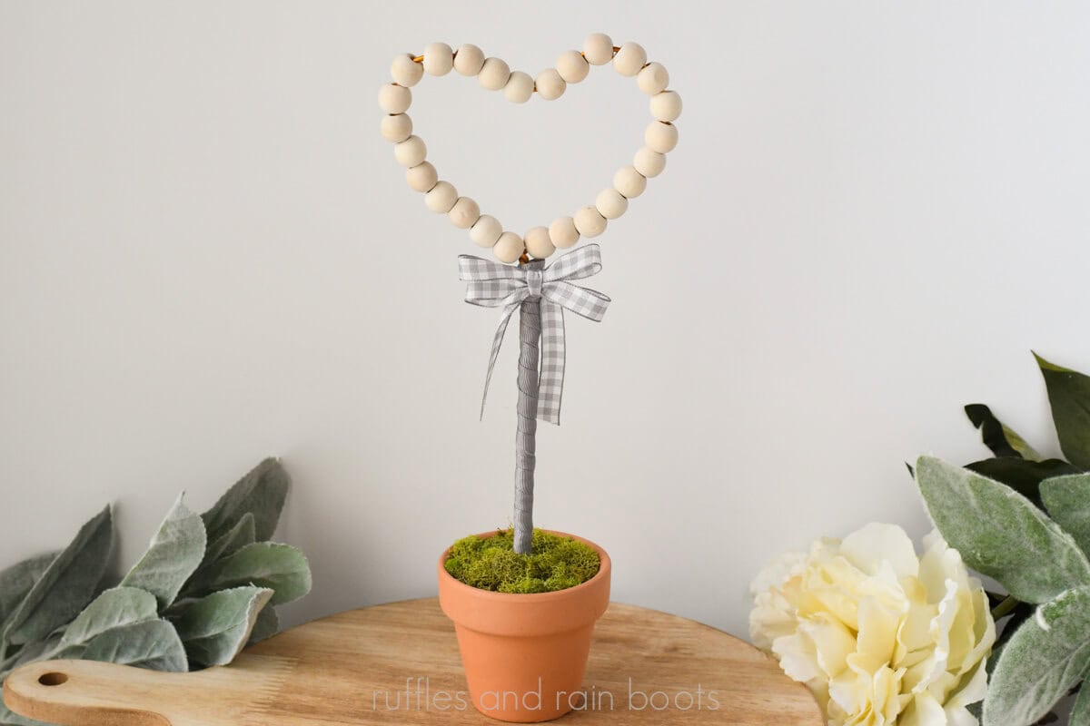 Wood Bead Heart Topiary DIY - Ruffles and Rain Boots